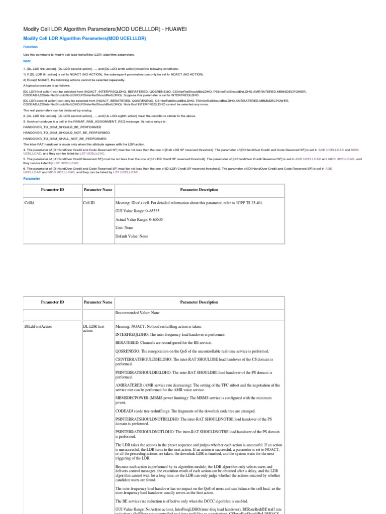 Configuring Cell Load Rebalancing Parameters to Modify the Sequence and Actions of the Downlink ...