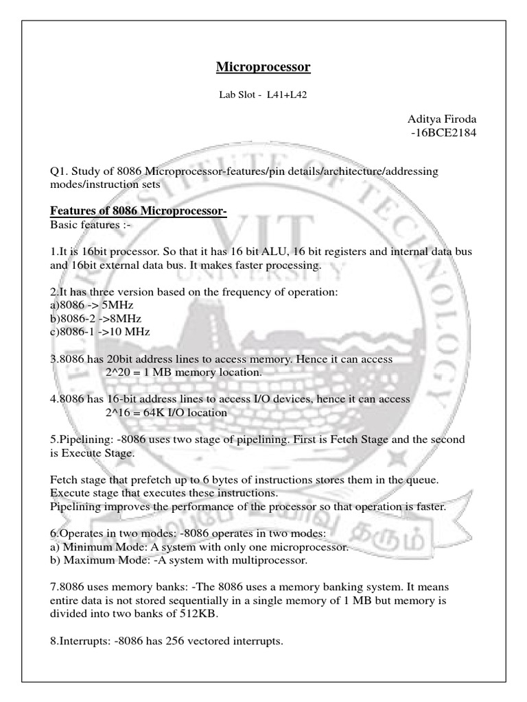 Features of 8086 Microprocessor | PDF | Central Processing Unit | Electronic Design