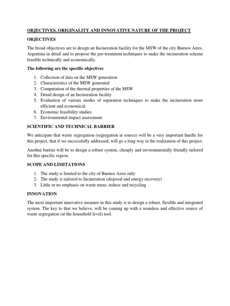 Objectives, Originality and Innovative Nature of The Project Objectives ...