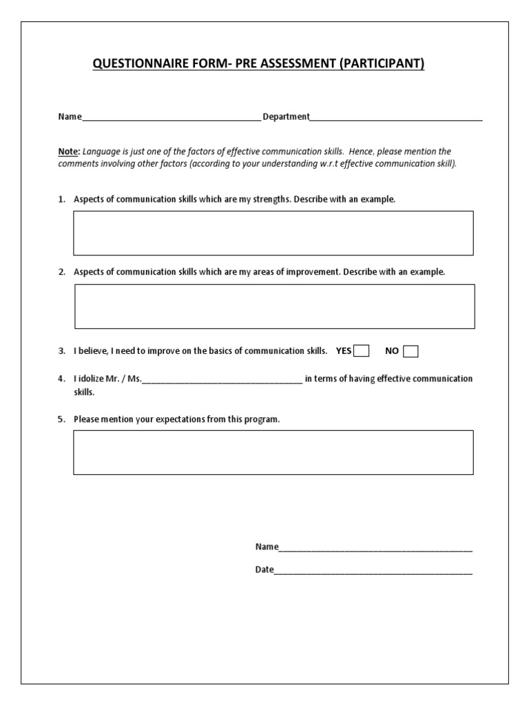 Comm. Skill - Questionnaire - Participant | PDF | Psychology | Semiotics