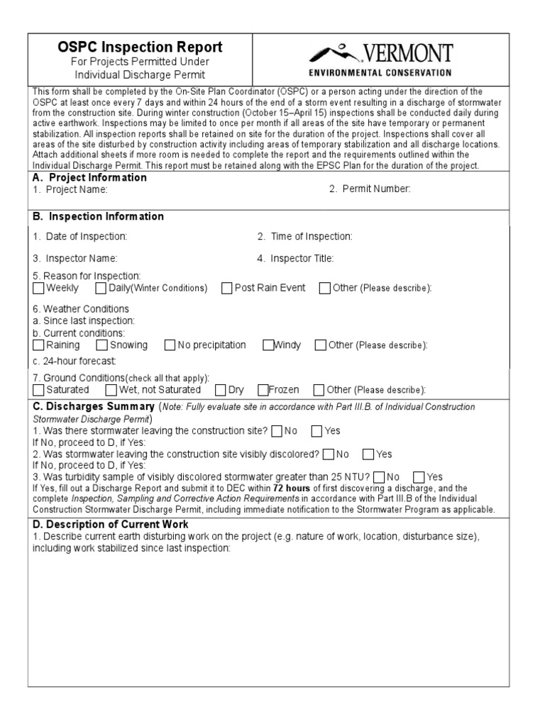 SW - INDC-OSPC-Inspection Form | PDF | Rain | Stormwater