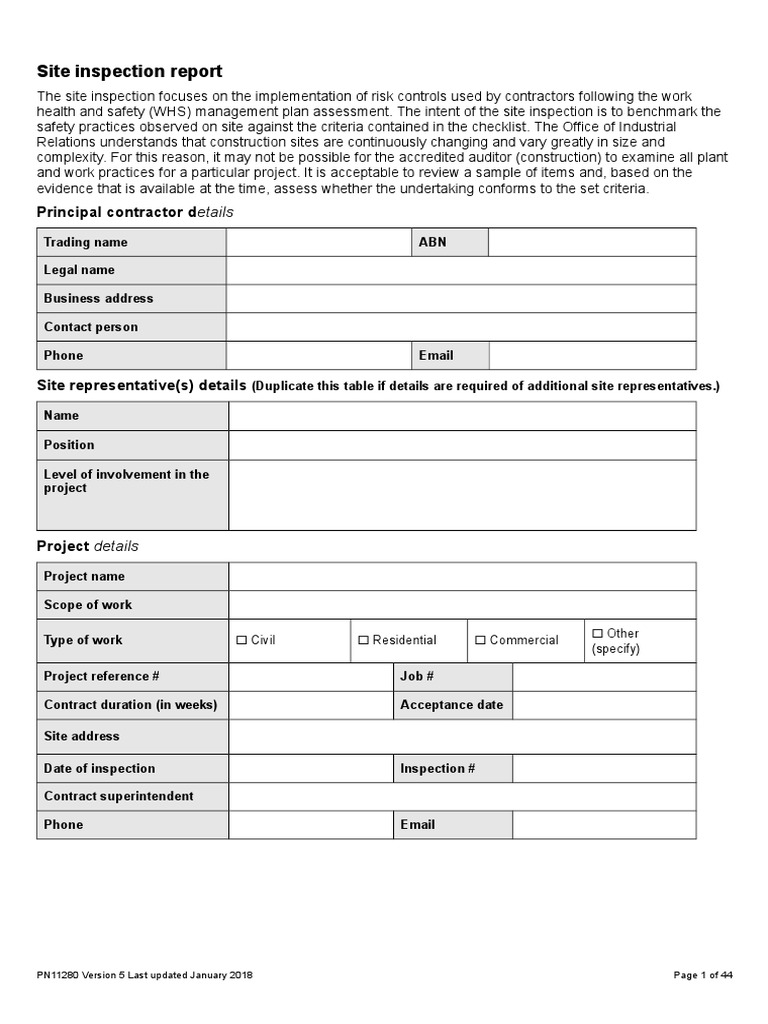 Site Inspection Report | Download Free PDF | Occupational Safety And ...