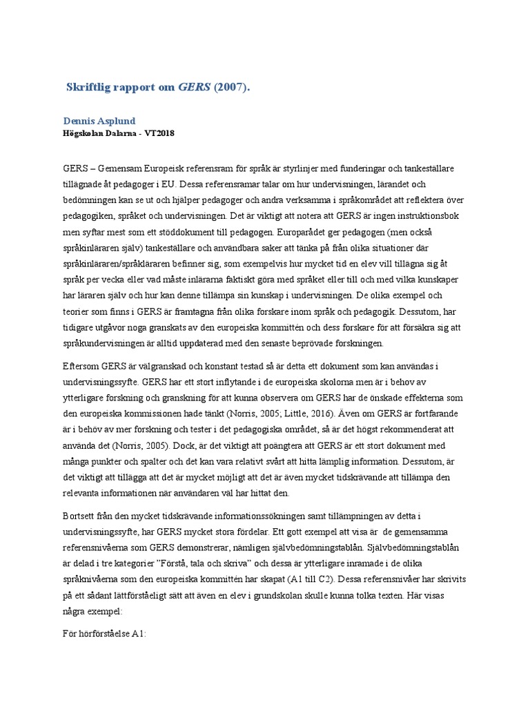 Individuell Skriftlig Rapport - GERS - DENNIS ASPLUND | PDF
