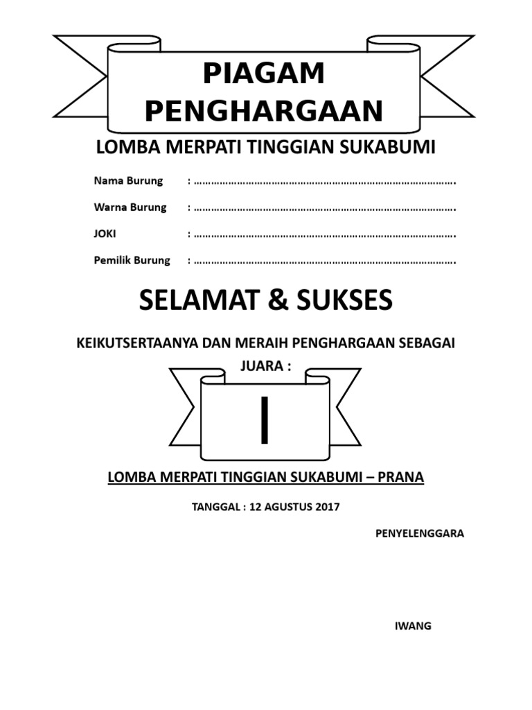 Piagam Lomba Merpati Tinggian Sukabumi | PDF