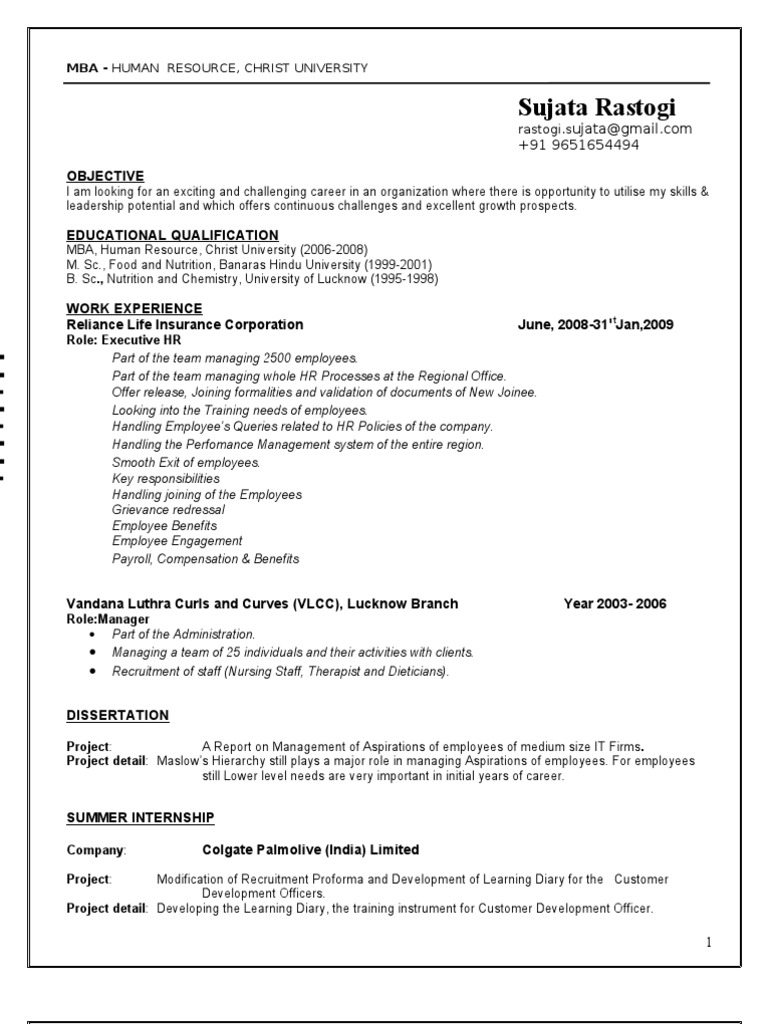 Resume Sujata Rastogi | PDF | Employment | Human Resource Management