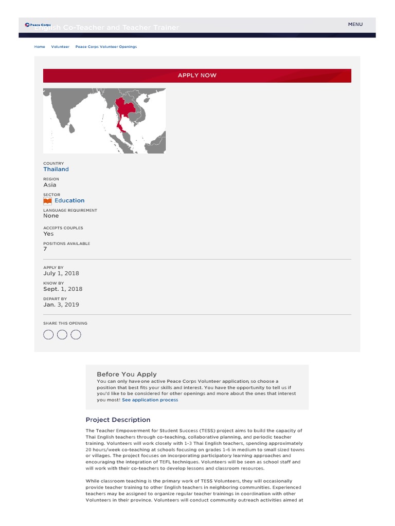 Peace Corps Teacher Empowerment For Student Success (TESS) Project ...