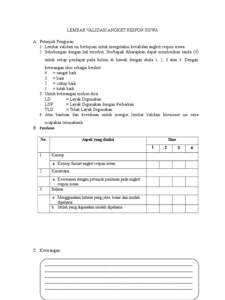Lembar Validasi Angket Respon Siswa | PDF