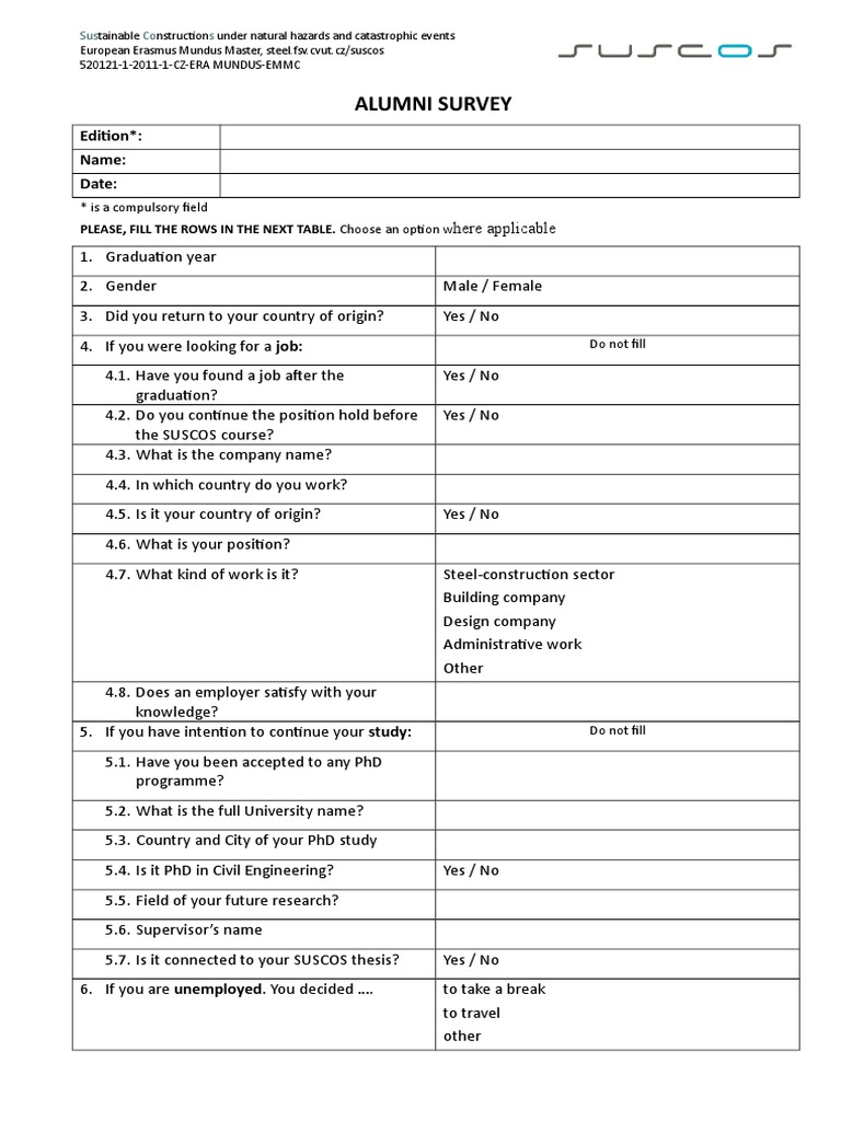 Alumni Survey: Edition : Name: Date | PDF