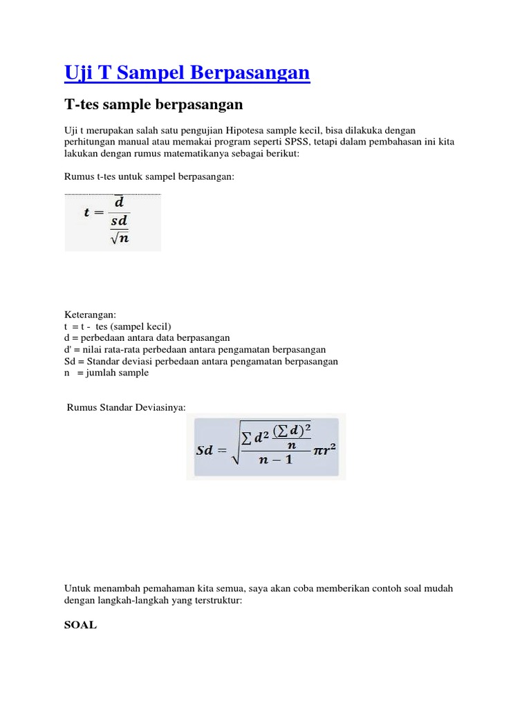 Rumus dan Contoh Uji T Berpasangan | PDF