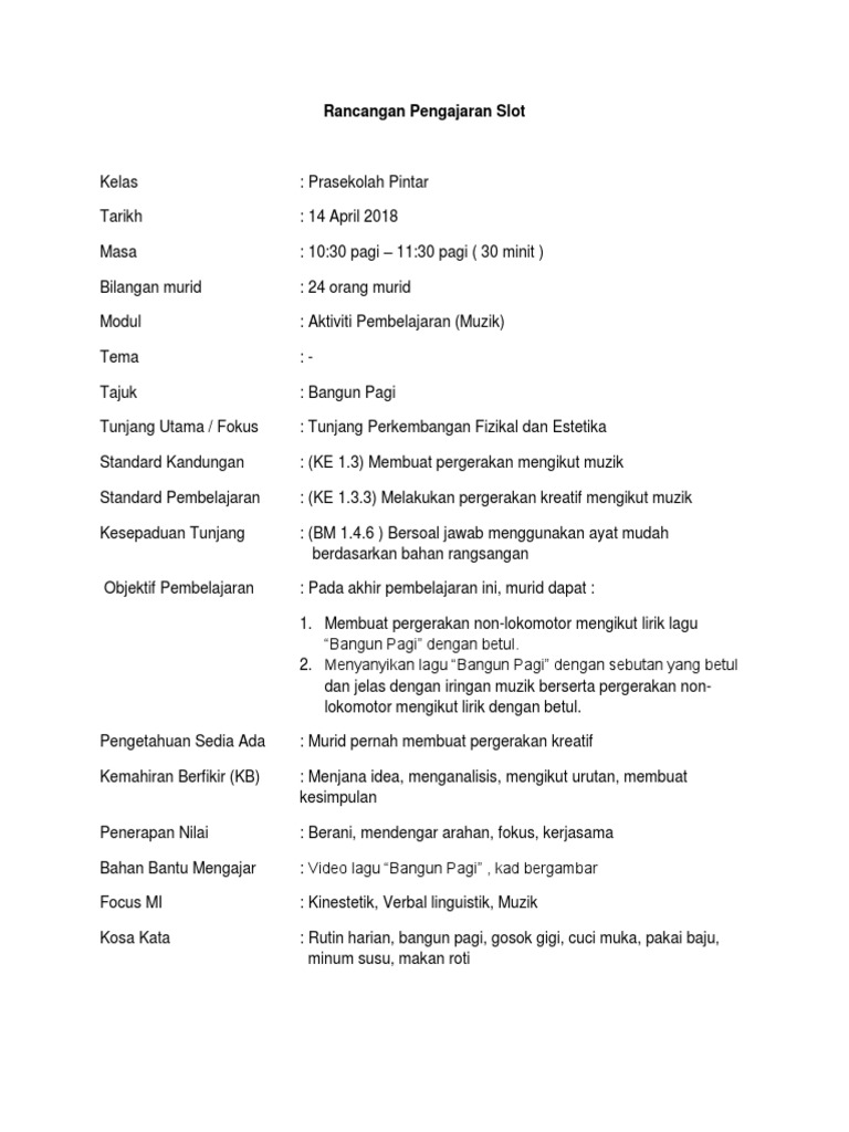 Rancangan Pengajaran Slot (RPS) | PDF