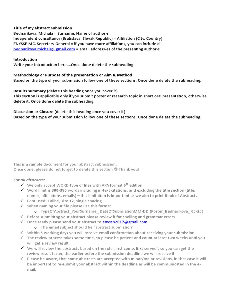 Title of My Abstract Submission: For All Abstracts | PDF | Abstract ...
