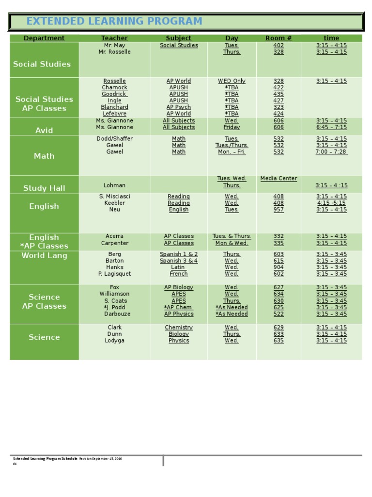 Extended Learning Program Schedule 2017-2018 | PDF | Science