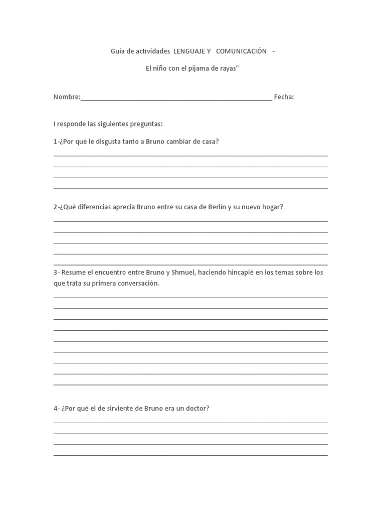 Guía de Lectura: "El Niño con el Pijama" | PDF