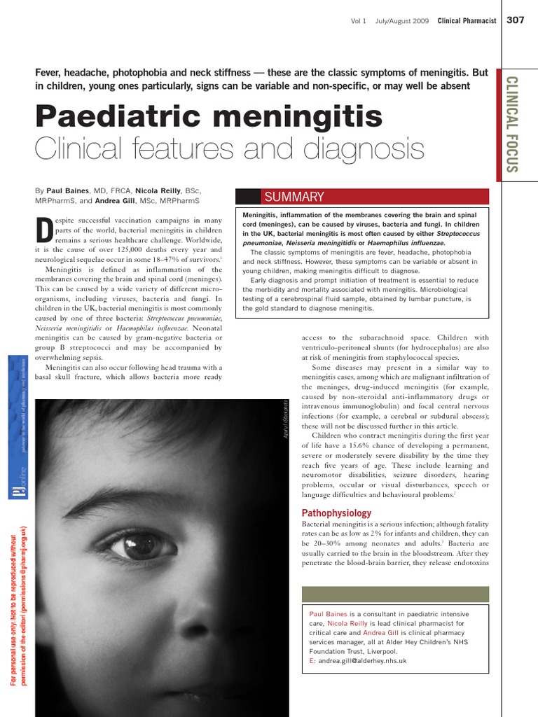Pediatric Meningitis Clinical | PDF | Meningitis | Epidemiology