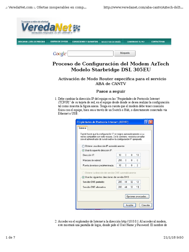 Configuracion Router StarBridge DSL 305EU | PDF | Protocolos de ...