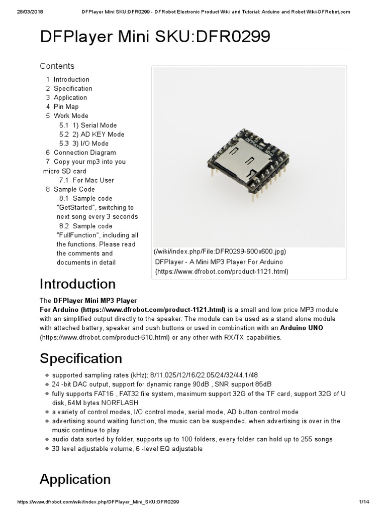 DFPlayer Mini SKU - DFR0299 - DFRobot Electronic Product Wiki and Tutorial - Arduino and Robot ...