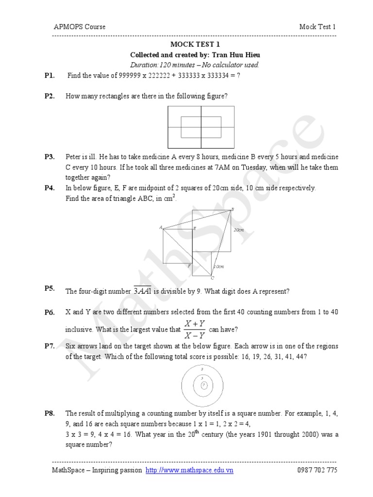 APMOPS MOCKTEST 1 | Area | Elementary Geometry