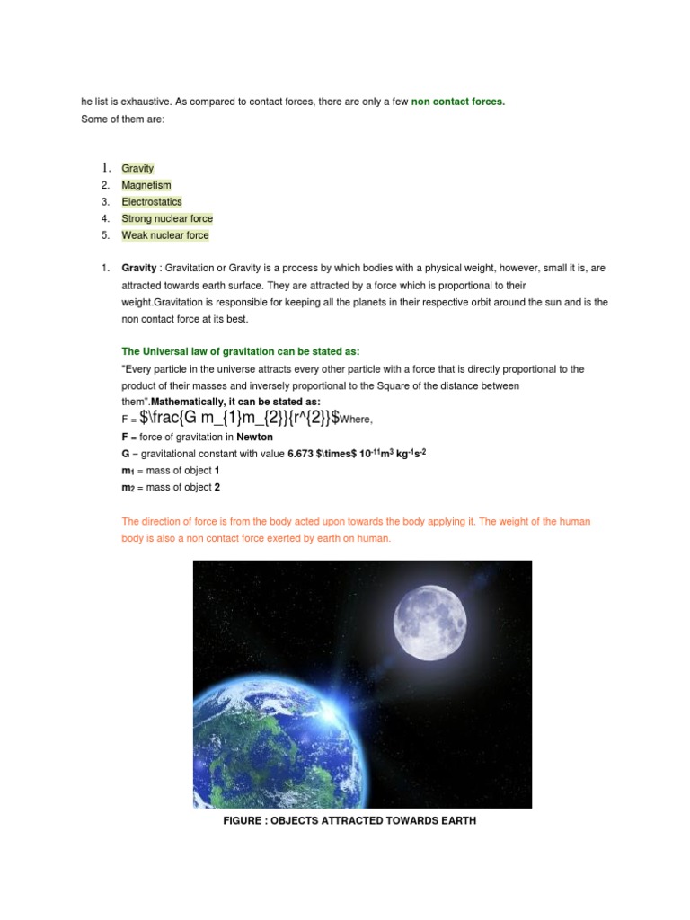 Non Contact Forces | PDF | Gravity | Force