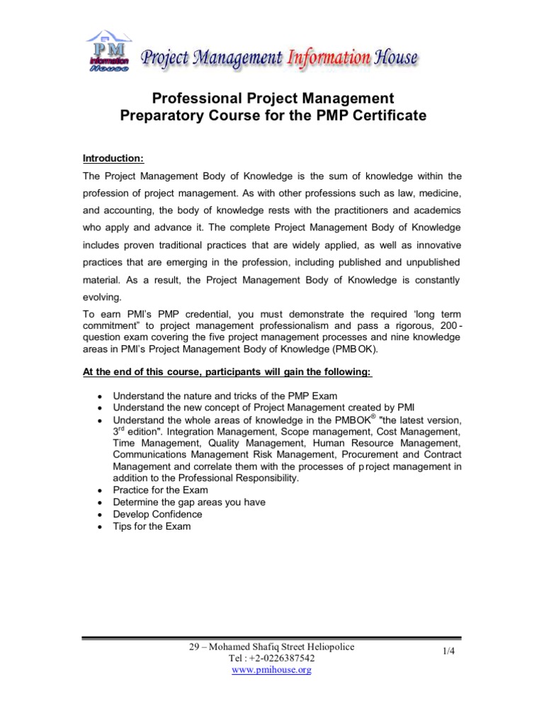 PMP 2009 Course Outlines | PDF | Project Management Professional ...