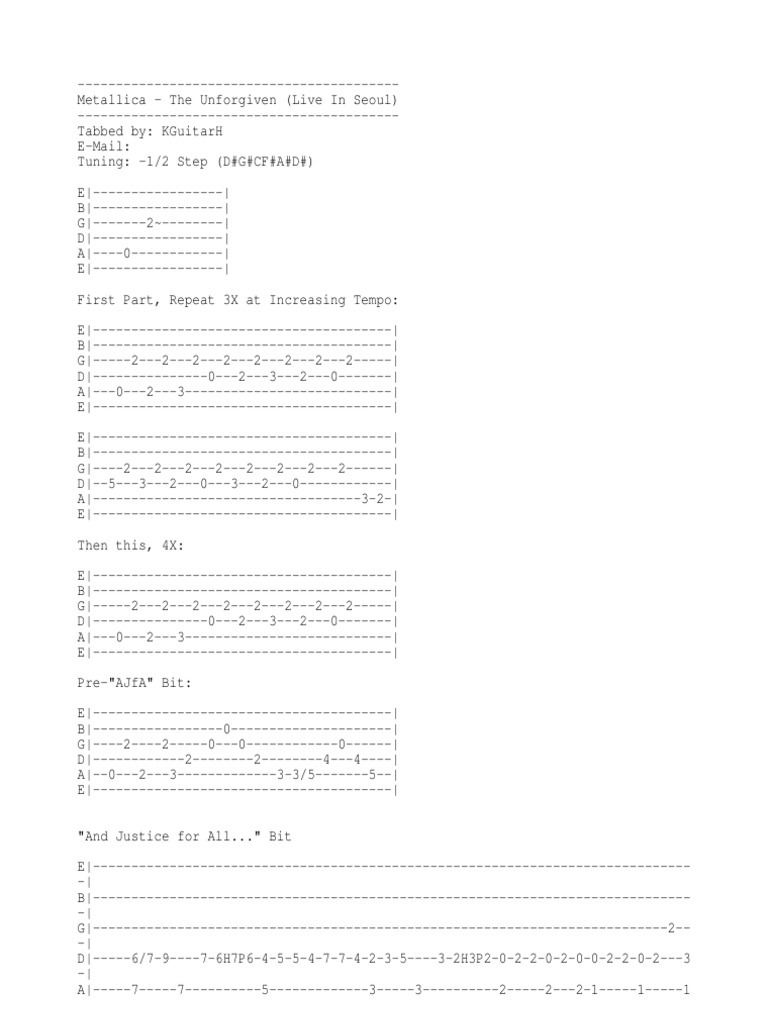 Metallica Unforgiven Guitar Chords