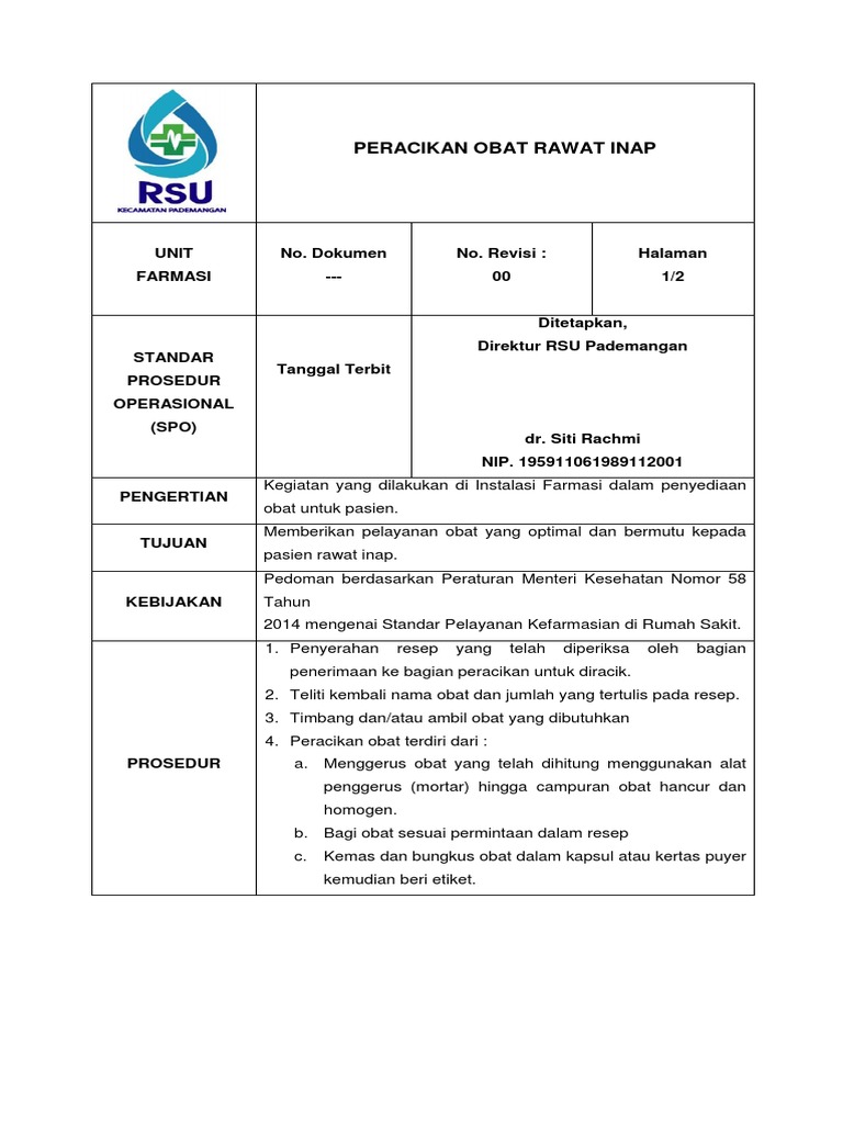 SPO Peracikan Obat Rawat Inap | PDF