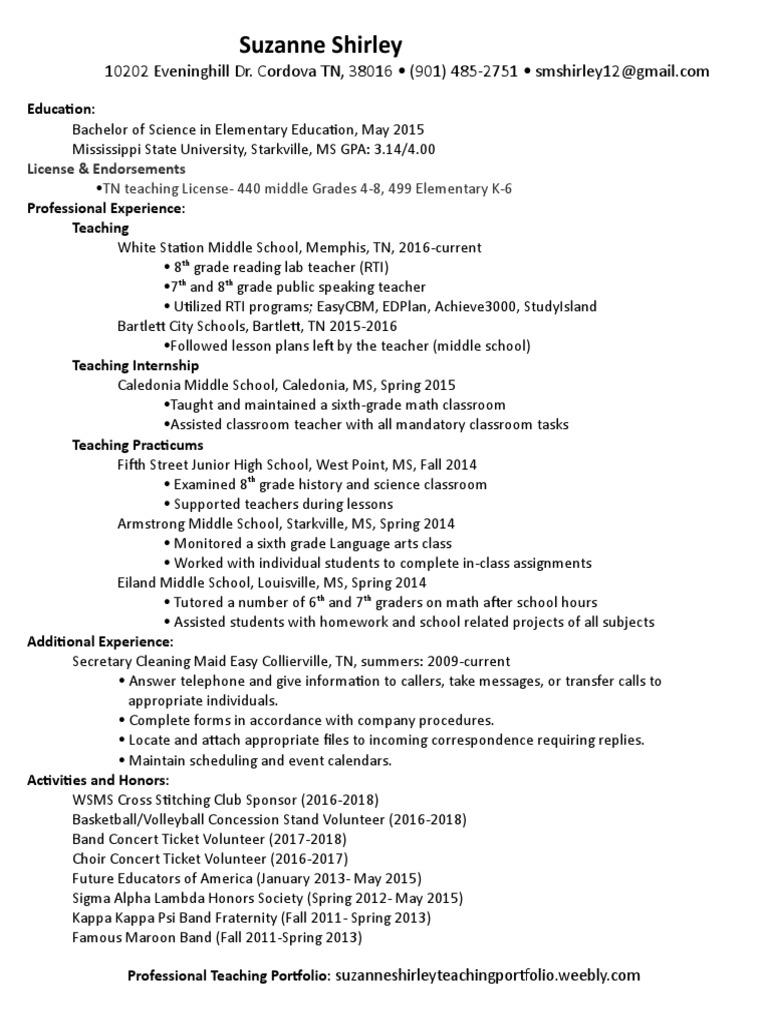 Resume Without References | PDF | Middle Schools | Teachers