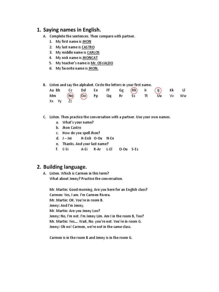 Saying Names in English.: 2. Building Language | PDF | Languages ...
