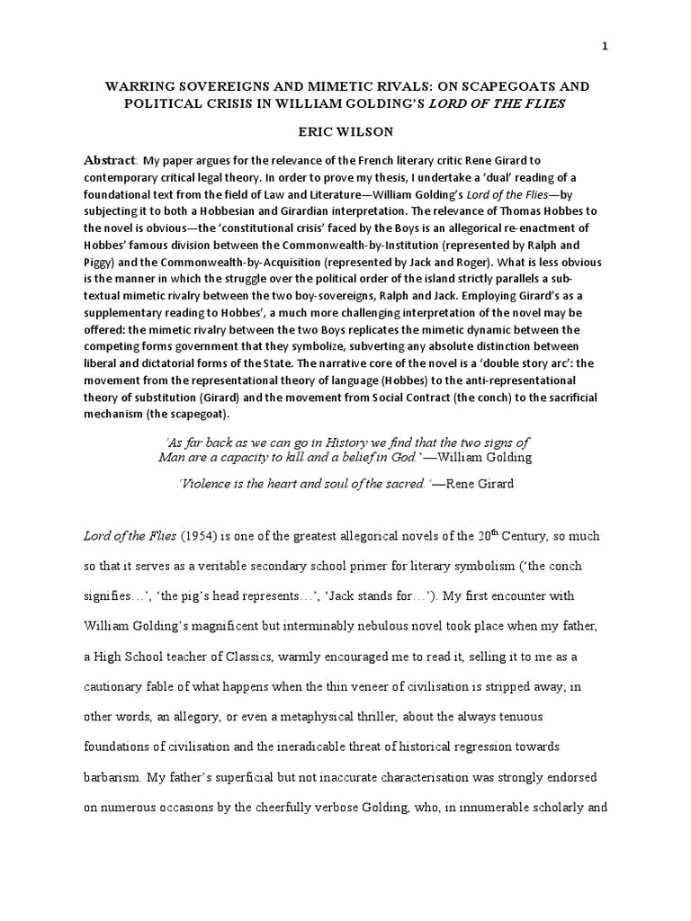 Warring Soveriegns and Mimetic Rivals | PDF | Leviathan (Book) | René ...