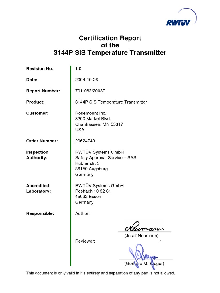 Certification of 3144P SIS Transmitter | PDF | Systems Theory | Engineering