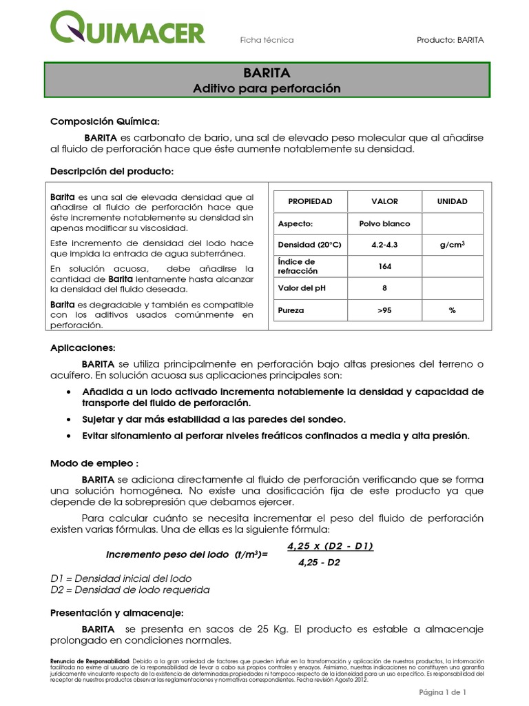 FT Barita PDF | PDF | sal | Densidad