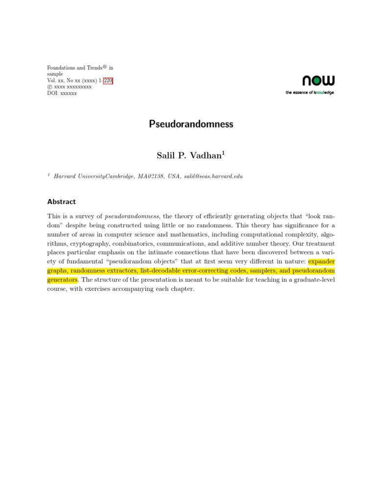 (Vadhan) Pseudorandomness | PDF | Time Complexity | Theory Of Computation