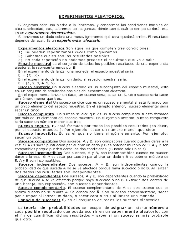 Experimentos Aleatorios 3 | PDF | Aleatoriedad | Probabilidades y ...