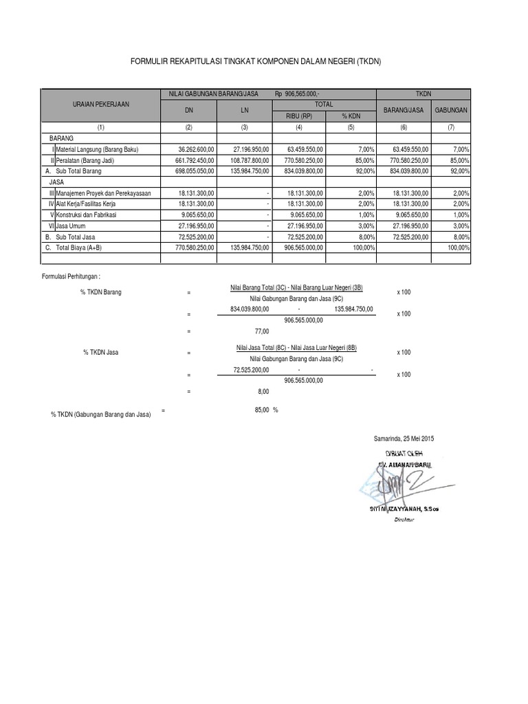 Contoh Perhitungan TKDN Konstruksi | PDF