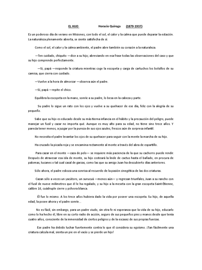 EL HIJO Horacio Quiroga | PDF | Cuentos | Felicidad