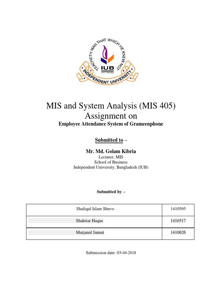 MIS 405 Use Case Process, Data Model (Employee Attendance System of ...