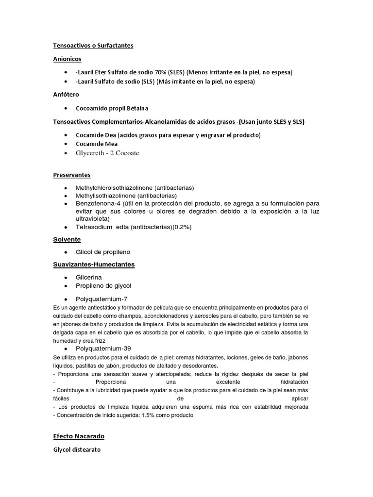 Tensoactivos o Surfactantes | PDF | Tensioactivo | Sustancias químicas