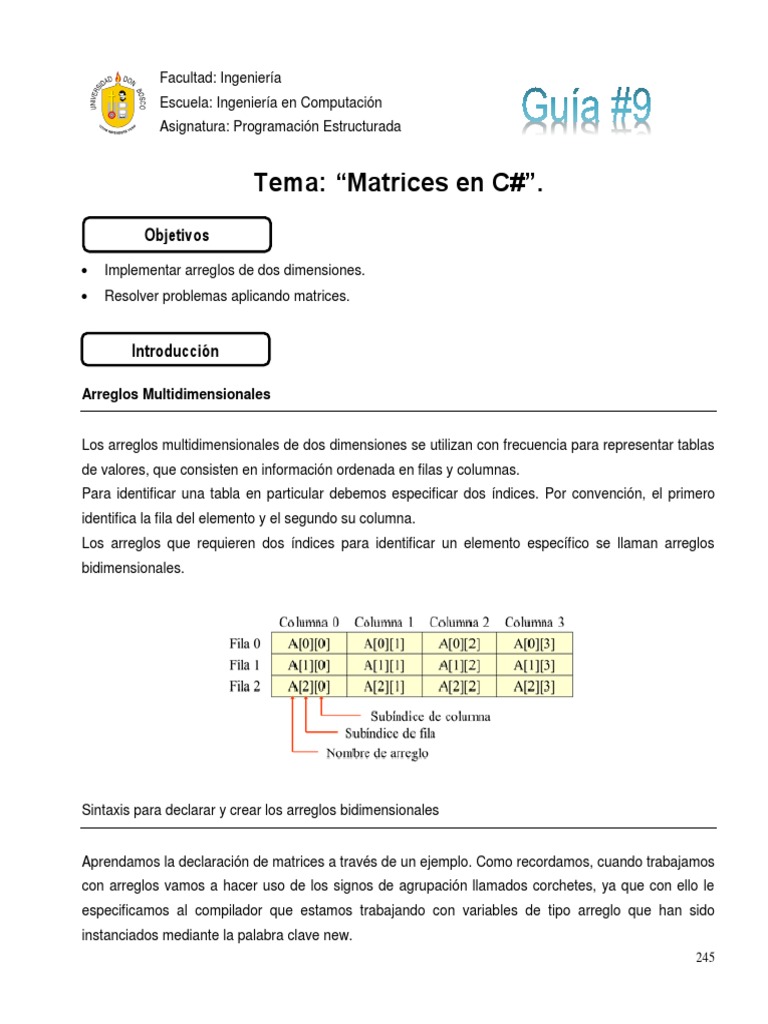 2018 Guia9 Progra Estructurada Matrices Pdf C Sharp Lenguaje De Programación