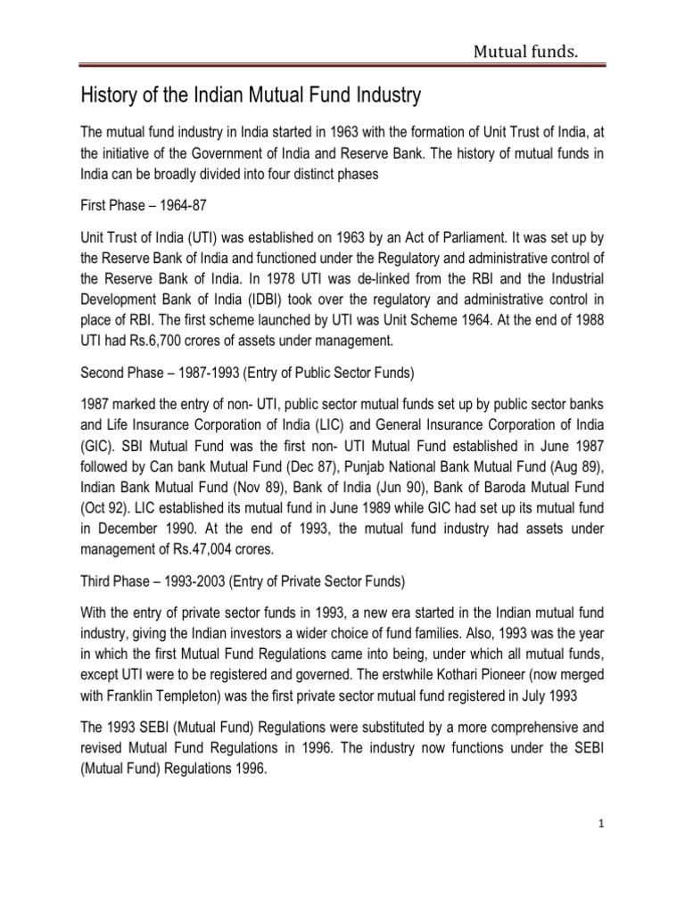 History of The Indian Mutual Fund Industry Final | PDF | Http Cookie ...