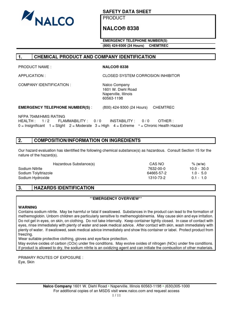 MSDS-NALCO 8338 | Hazardous Waste | Toxicity