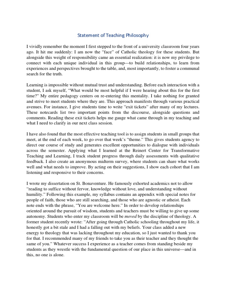 Teaching Philosophy Pdf Learning Psychological Concepts