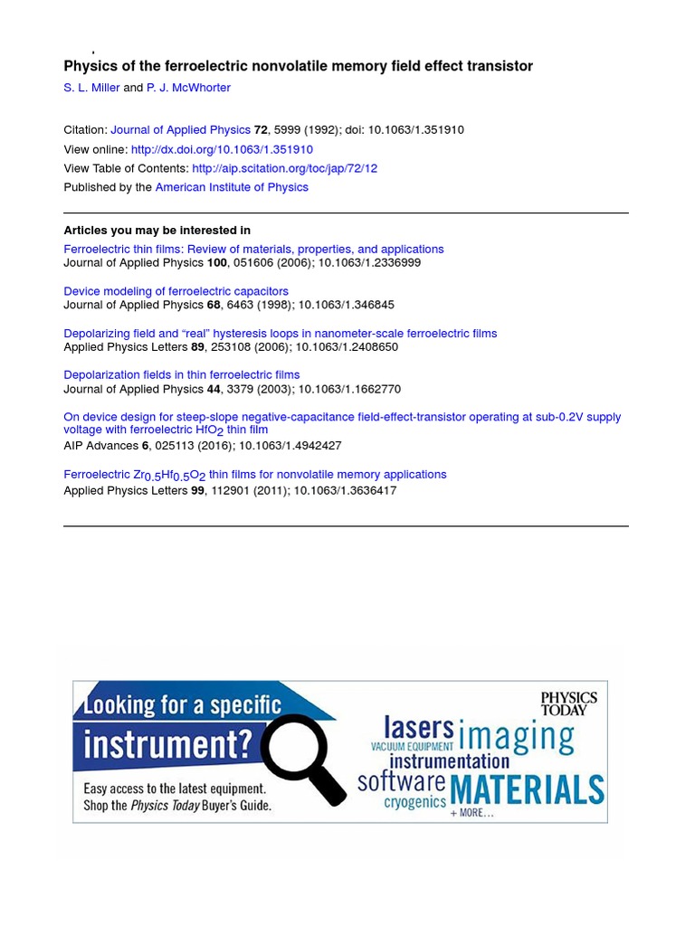 Ferroelectric Memory Transistor Physics | PDF | Ferroelectricity ...