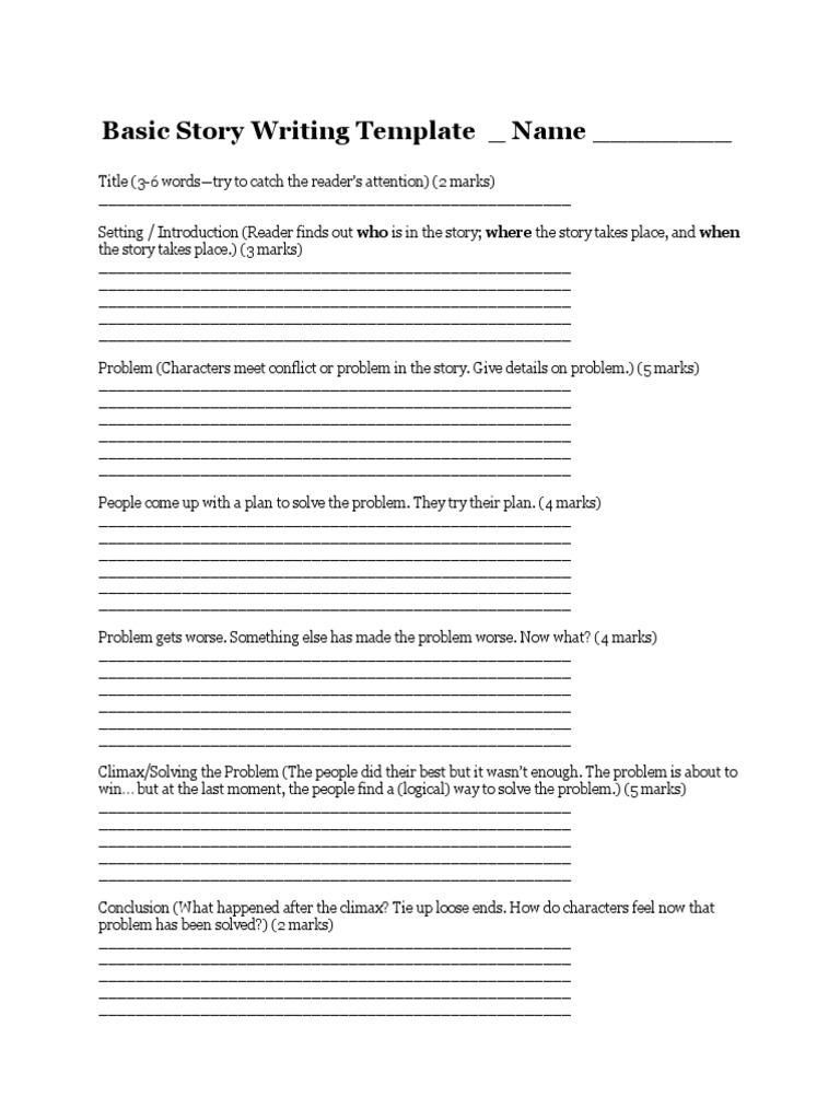 Basic Story Writing Template - Name | PDF