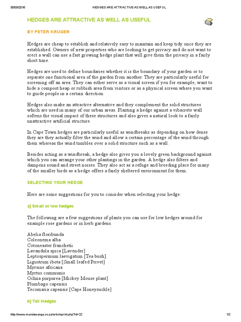 Hedges Are Attractive As Well As Useful: by Peter Kruger | PDF | Hedge ...