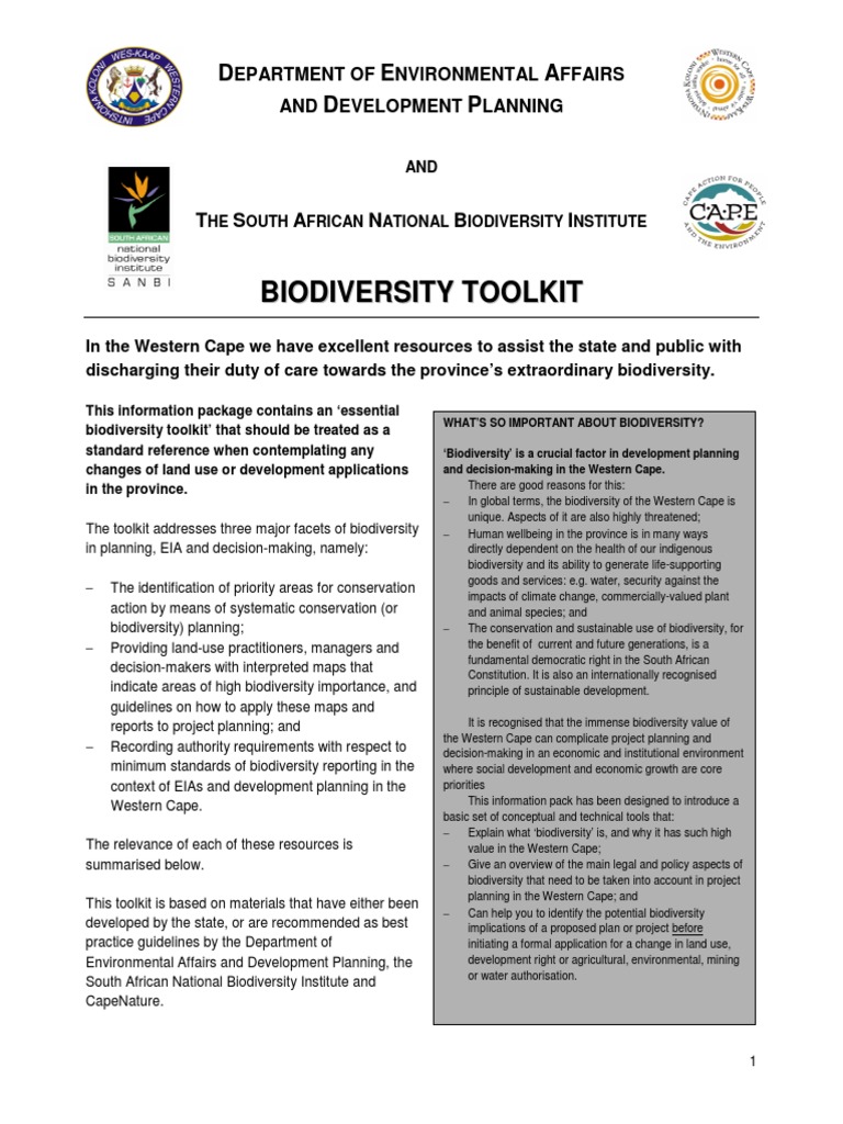 Western Cape Biodiversity Toolkit Guide | PDF | Biodiversity ...