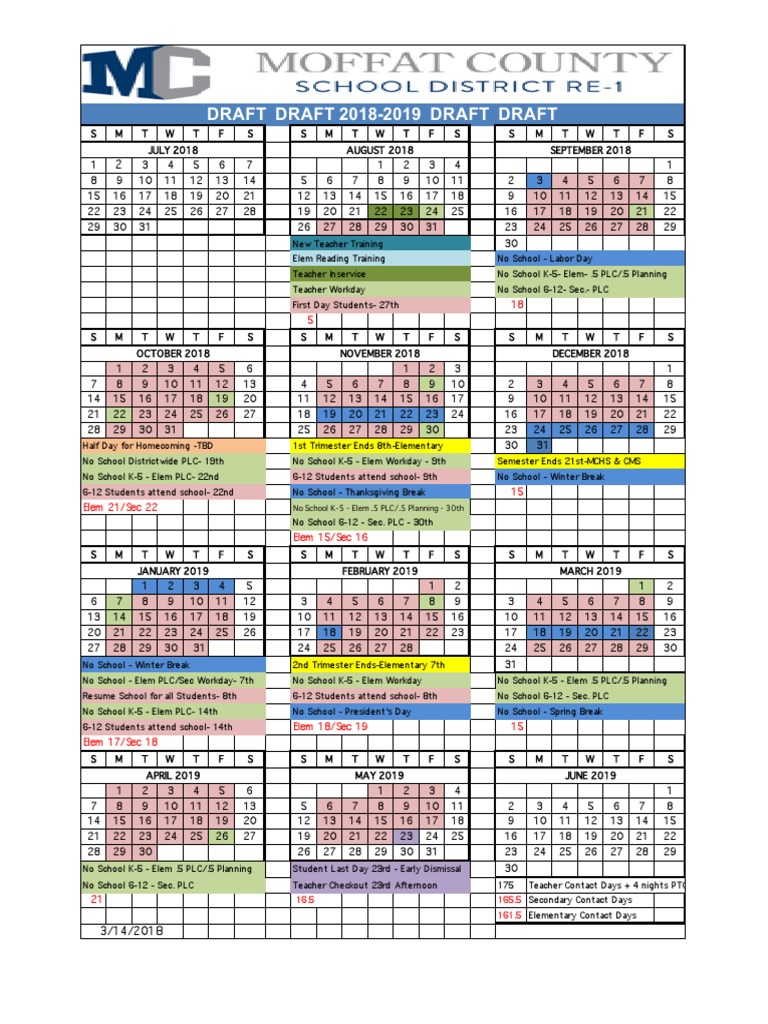 Moffat County School District 2018-19 Academic Calendar | PDF | Schools | Educational Institutions
