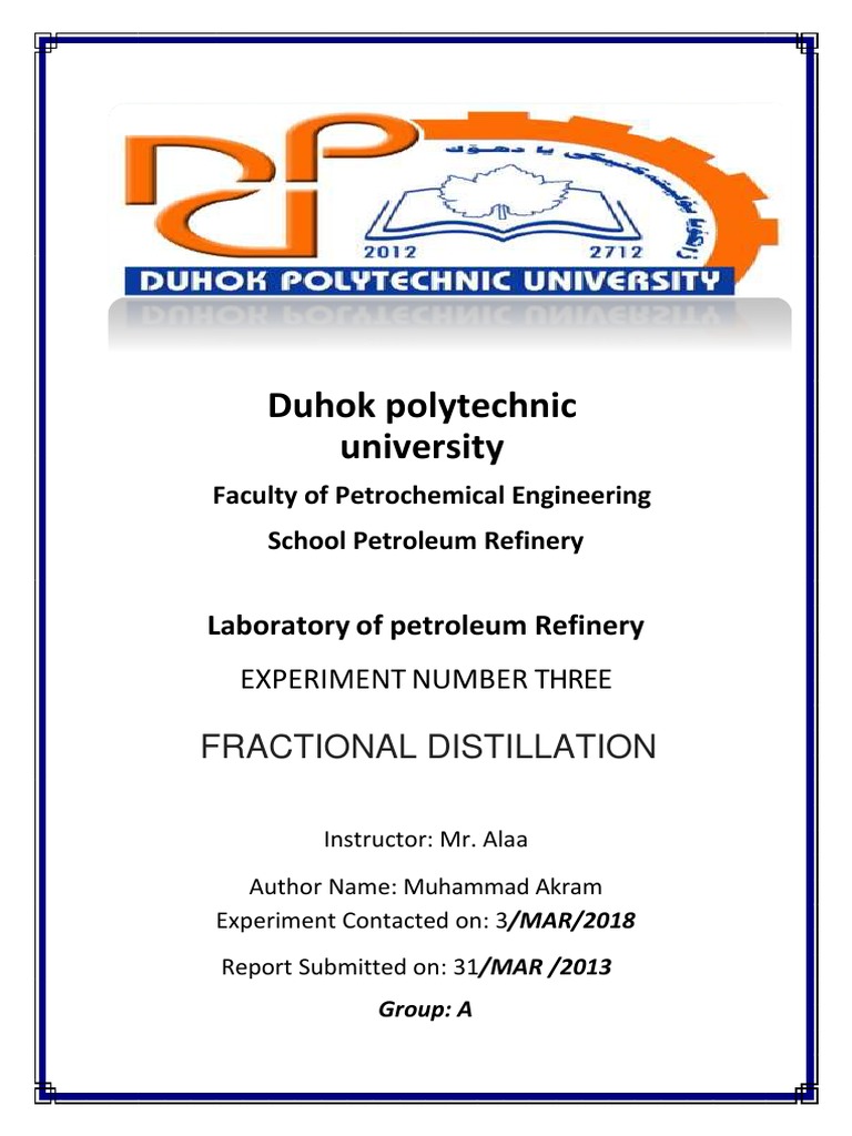 Duhok Petrochemical Lab Experiment | PDF | Distillation | Oil Refinery