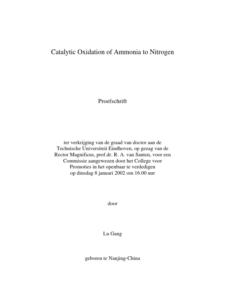 Catalytic Oxidation of Ammonia To Nitrogen | PDF | Ammonia | Catalysis