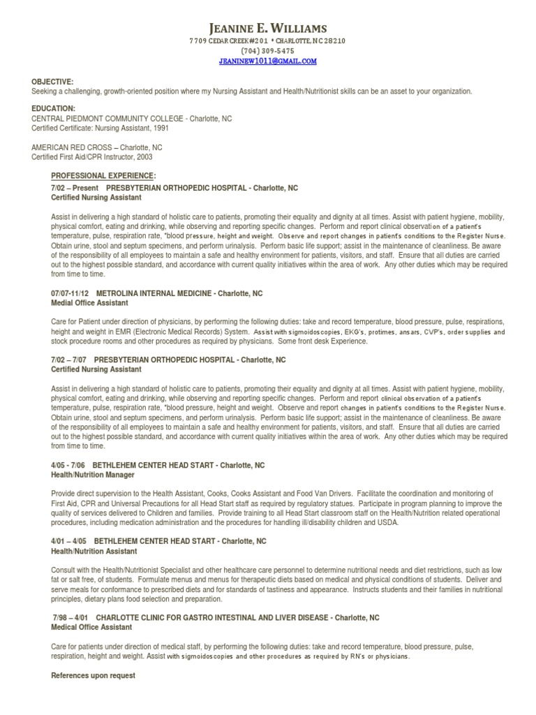 Jeanine Williams Resume 2013 | PDF | Nursing | Patient
