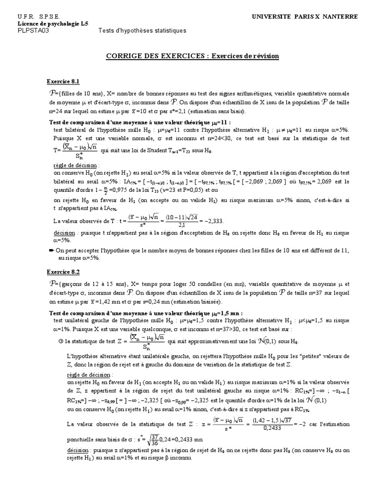 Corriges Exo Revisions 1137669199970 PDF | PDF | Écart type | Théorie statistique