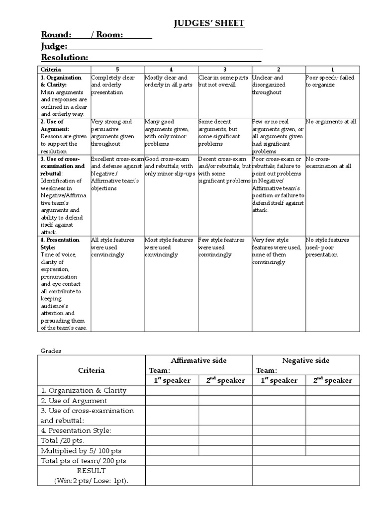 Judges' Sheet Round: - / Room: - Judge: - Resolution | Download Free ...